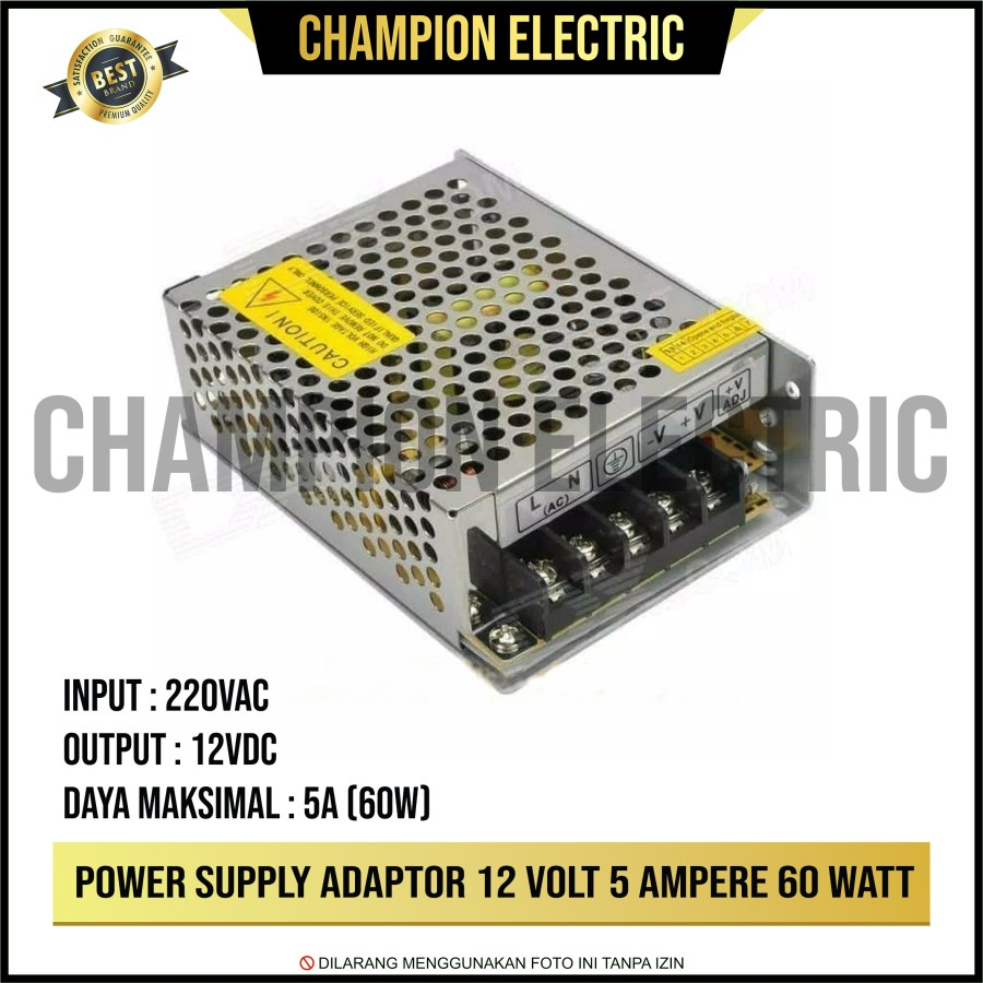 Jual Adaptor Power Supply 12V 5A Switching LED Trafo 5 Ampere | Shopee ...