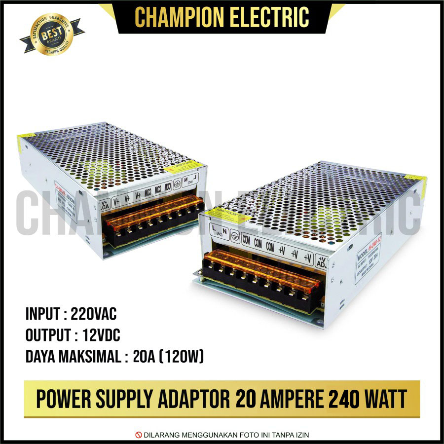 Jual Adaptor Power Supply 12V 20A Switching LED Trafo 20 Ampere ...