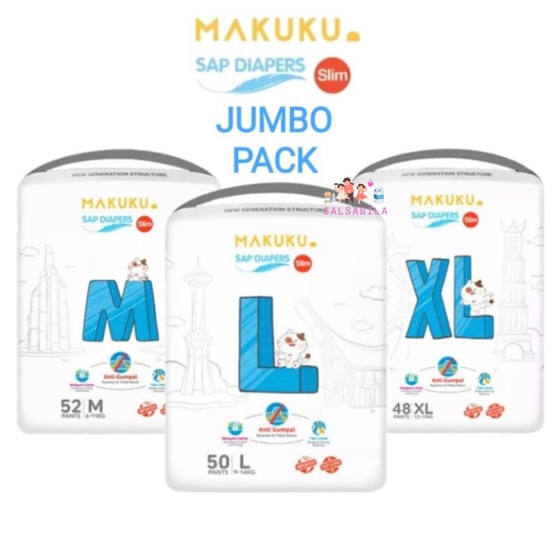 Jual Makuku SAP Diapers Slim Jumbo Pack M52 / L50 / XL48 | Shopee Indonesia