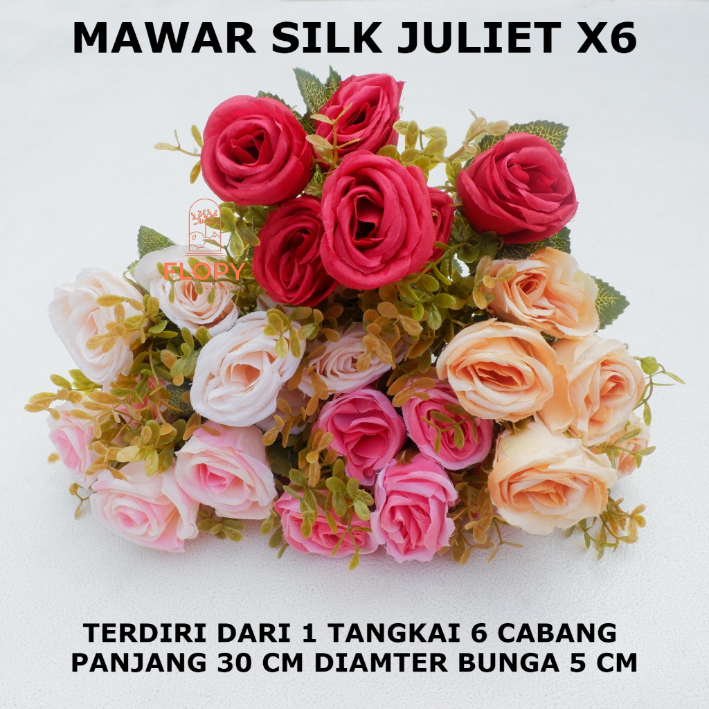 Jual [6 Bunga] Bunga Mawar Silk Juliet X6 Artifisial / Mawar Plastik (1 kg isi 25 pcs) | Shopee ...