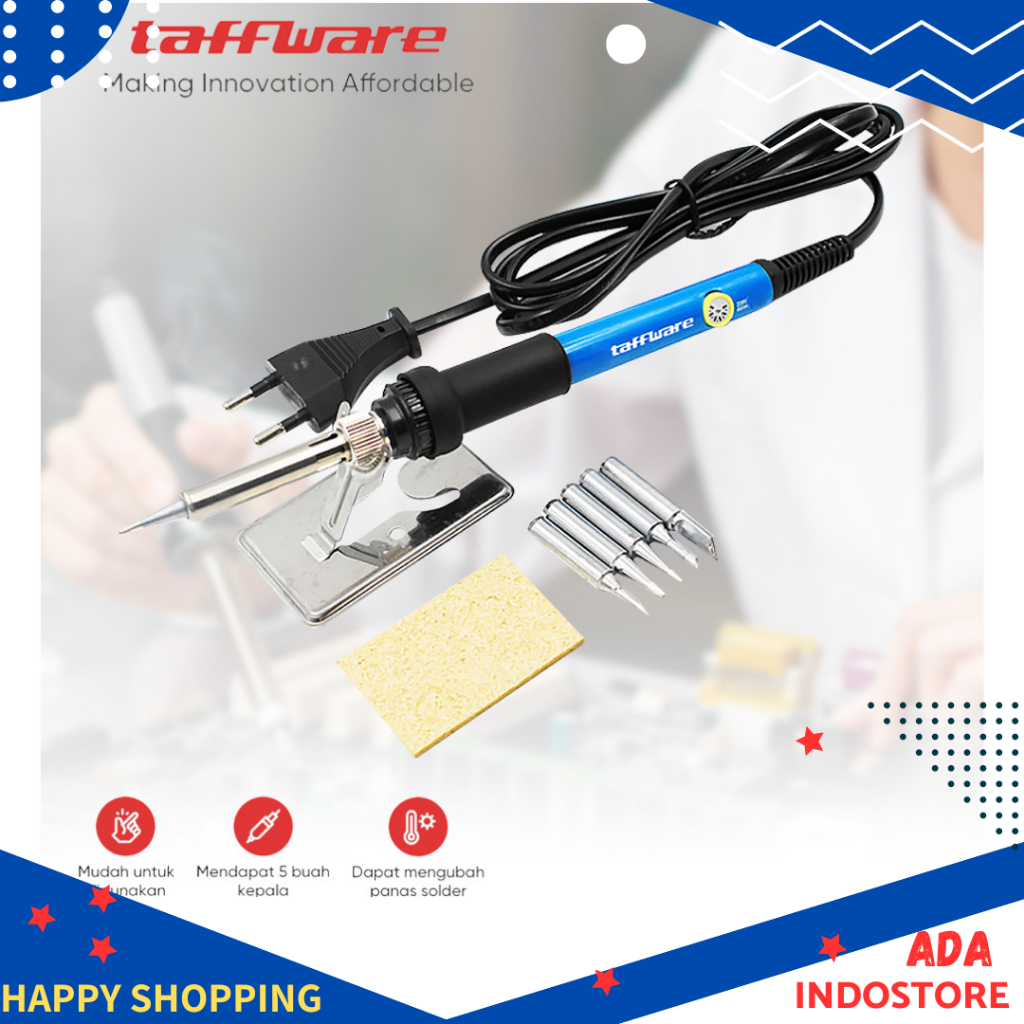 Jual SOLDER Iron Adjustable Fast Heating 60W with 5 Tips- BLACK ...