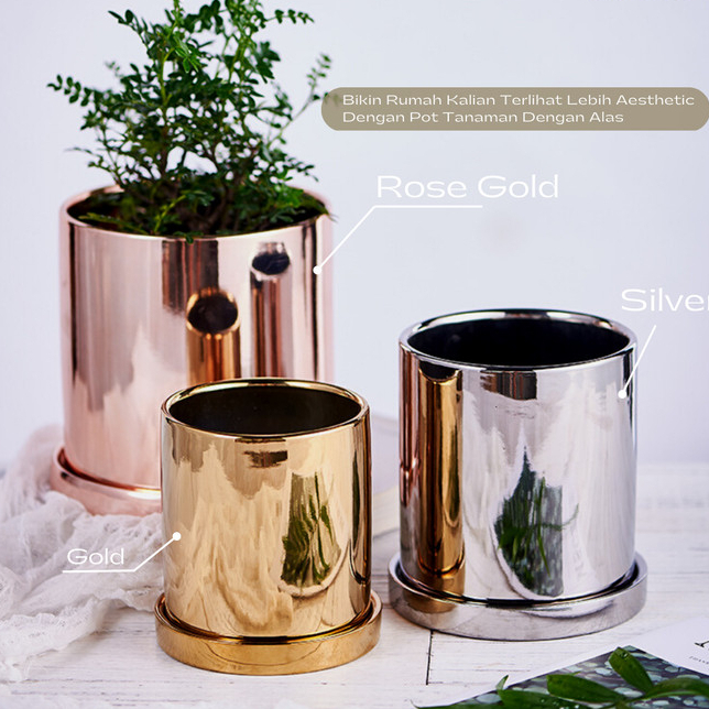 Jual Pot Bunga Tanaman Dengan Alas Rose Gold / Gold Vase Murah/Vas ...
