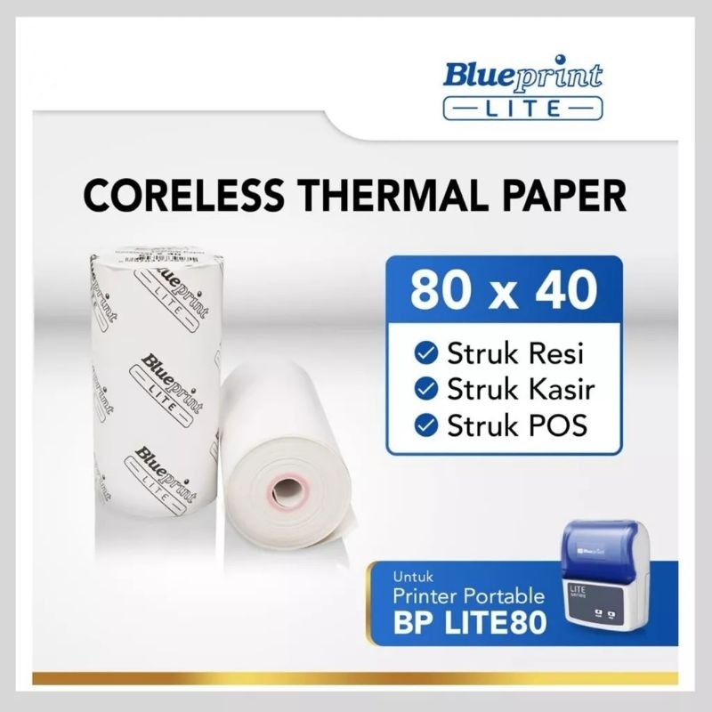 Jual KERTAS THERMAL BLUEPRINT 80X40 UNTUK RESI KASIR POS | Shopee Indonesia