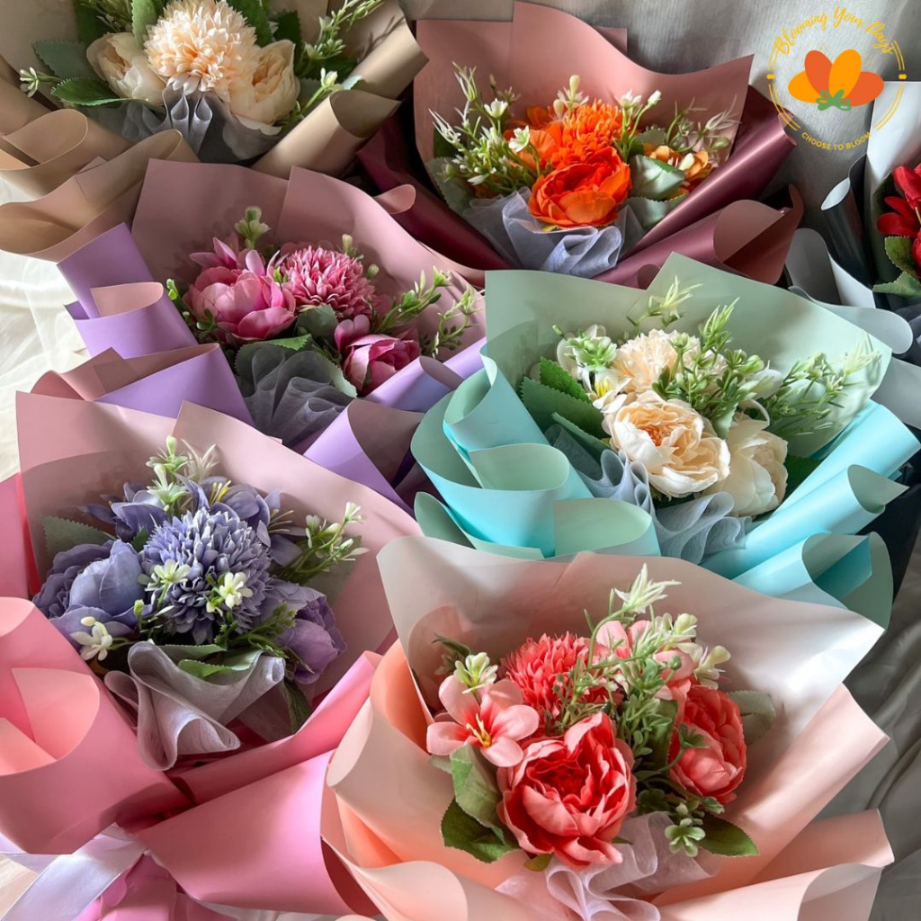 Jual bunga palsu artificial mix buket flower bouquet pink blue lilac ...