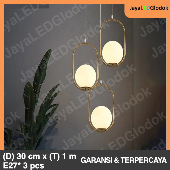 Jual Lampu Gantung Minimalis Ruang Makan Modern Cafe Restauran Emas Kaca Putih 20 cm isi 3 ...