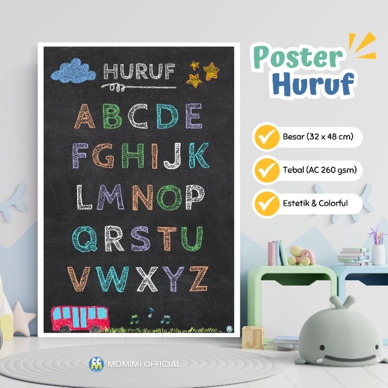 Jual Poster Angka dan Huruf Edukasi Anak Belajar Alfabet Alphabet Abjad ...