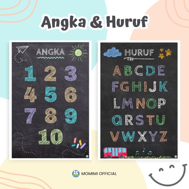 Jual Poster Angka dan Huruf Edukasi Anak Belajar Alfabet Alphabet Abjad ...