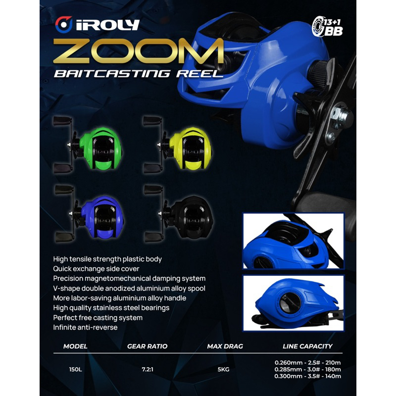 Jual Reel BC IROLY ZOOM BB 13+1 ratio 7.2:1 | Shopee Indonesia