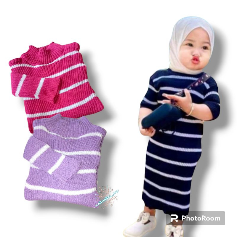 Jual Dress Rajut Anak Salur Lengan Panjang 1-3th Korean Style Baju ...