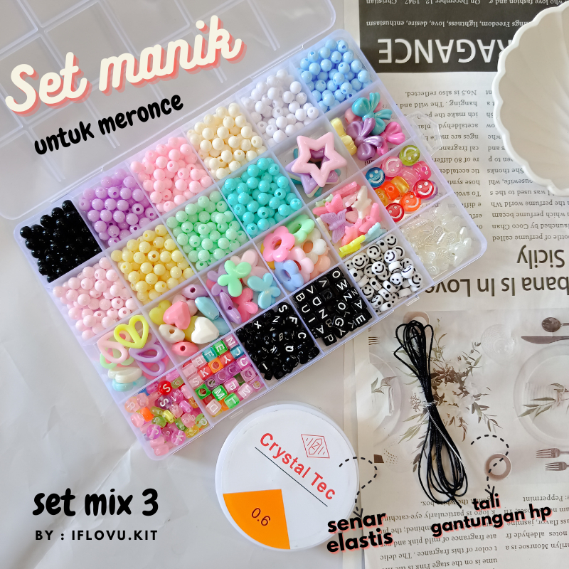 Jual Set Manik Manik DIY + Senar Lengkap Aesthetic Gelang Cincin Kalung ...