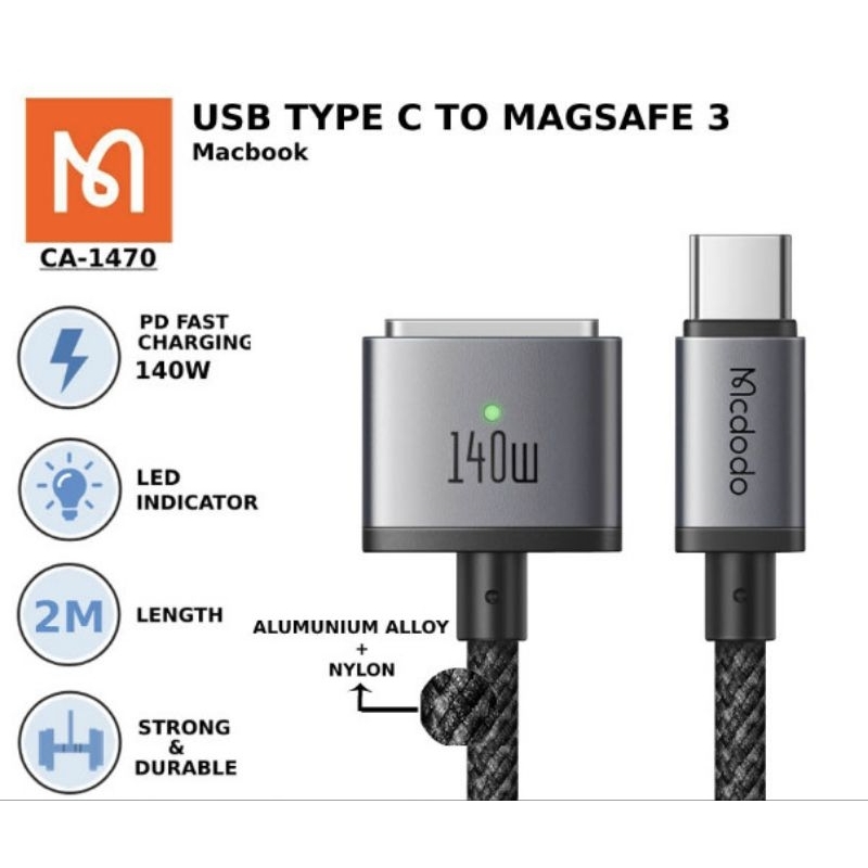 Jual Mcdodo CA 1470 Type-C To Magsafe 3 140w Magnetic Charging Macbook Air Charger | Shopee ...