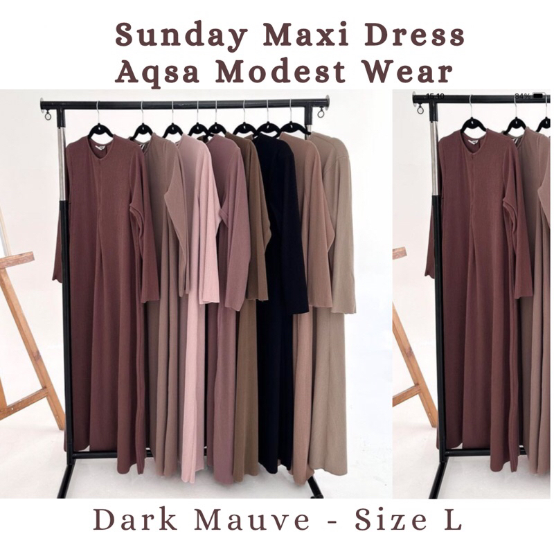 Jual Sunday Maxi Dress Aqsa Modest Wear Gamis Knit Dark Mauve Dress ...