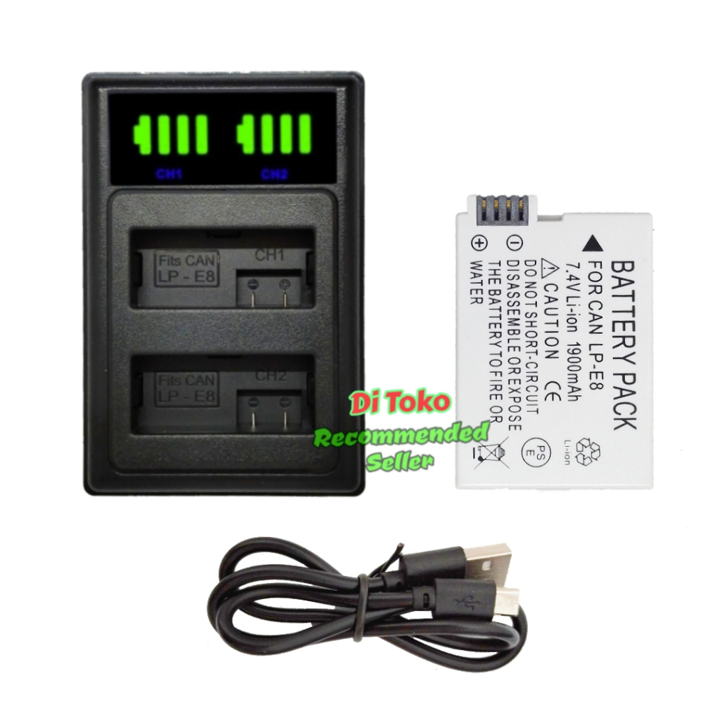 Jual Paket Charger Double Slot + 2 Battery LP E8 ( 1900mAh ) Carjer For Canon Daya Besar Power ...