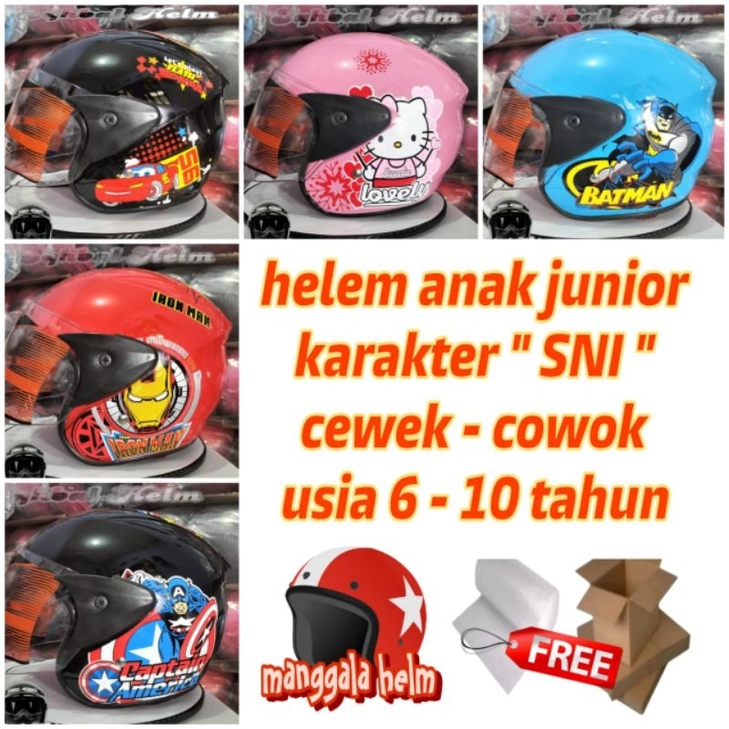 Jual helm anak junior karakter cewek cowok usia 6 - 10 tahun | Shopee ...
