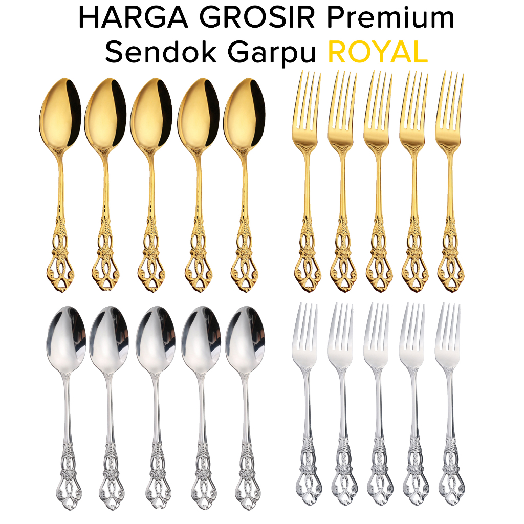 Jual 5 SET ROYAL Sendok GOLD Grosir Garpu Titanium Stainless anti karat ...