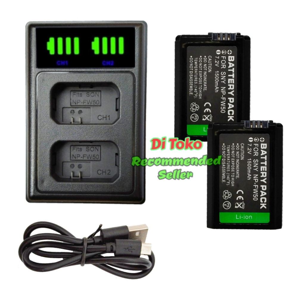 Jual Paket Charger Double Slot + Battery For Kamera Sony Np-Fw50 ( 1500mAh ) Double Power Daya ...