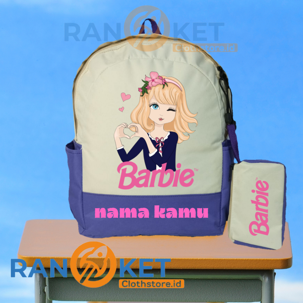Jual Tas Anak Sekolah dan Tempat Pensil Custom Gambar Barbie Love I Tas ...