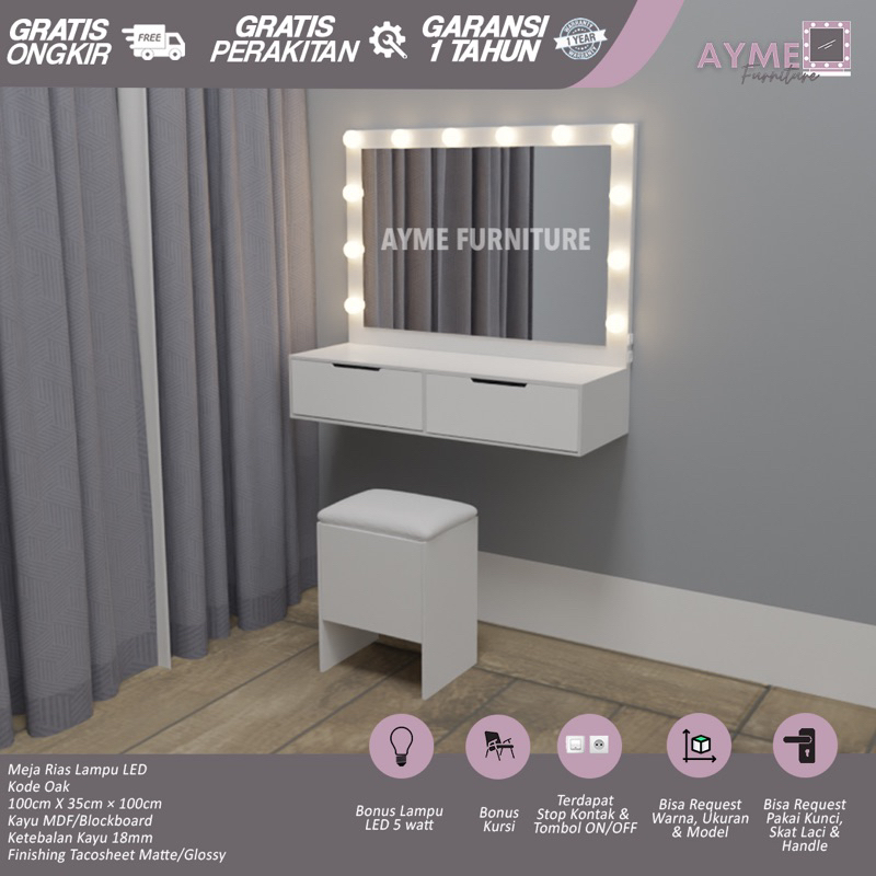 Jual Meja Rias Makeup Lampu Oak (JABODETABEK) | Shopee Indonesia
