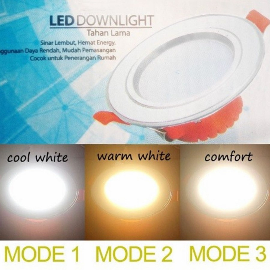 Jual LAMPU DOWNLIGHT LED 3 WARNA Ledf 6WATT KUNING BIRU UNGU PUTIH ...
