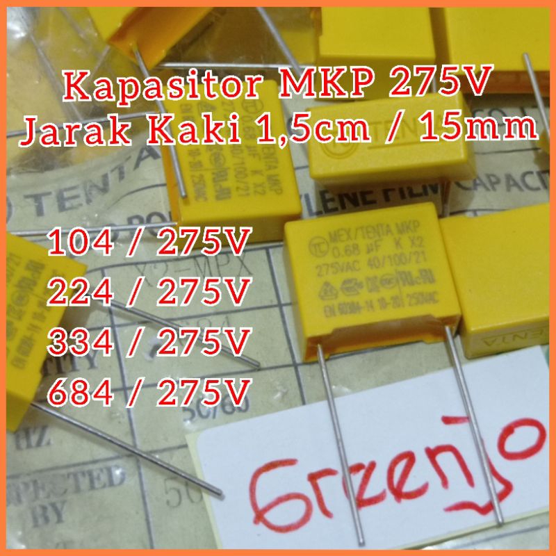 Jual Kapasitor MKP 104 / 224 / 334 / 684 275V Kaki 1,5cm Capacitor Mkp Mkm 100nF 220nF ...