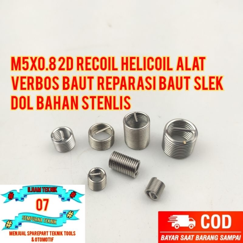Jual M5x0.8 2D recoil helicoil alat verbos baut reparasi baut slek dol ...