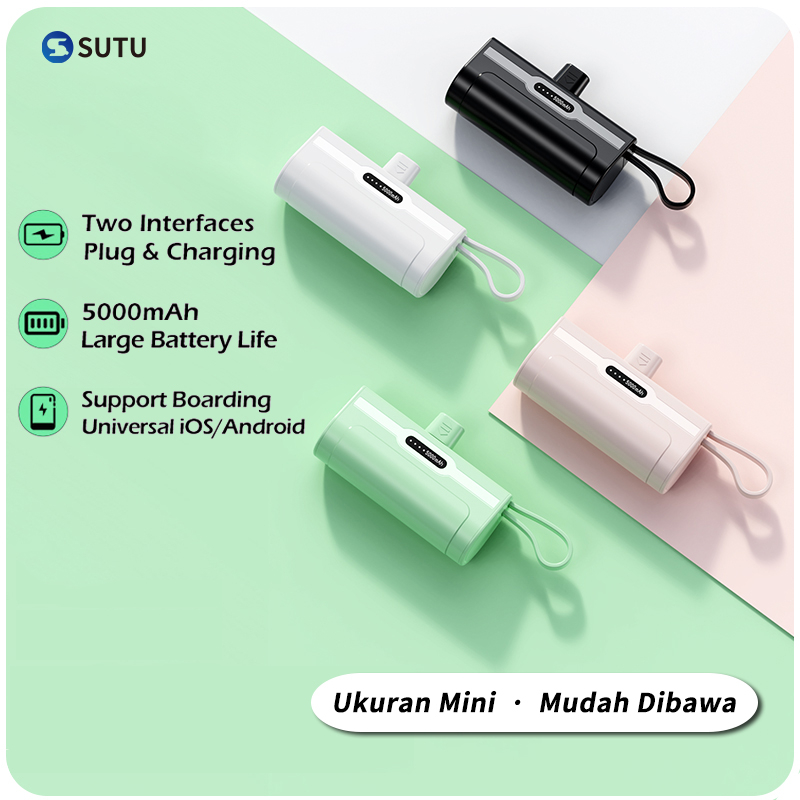 Jual SUTU Mini PowerBank 5000mAh Portable Dengan Kabel Type-C / IOS ...