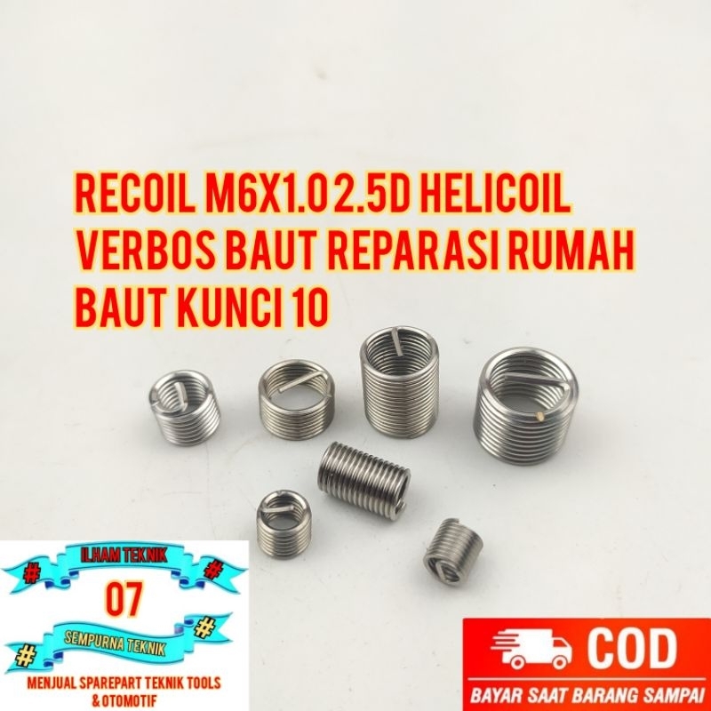 Jual 10pcs Recoil m6x1.0 2.5D helicoil verbos baut reparasi rumah baut kunci 10 | Shopee Indonesia