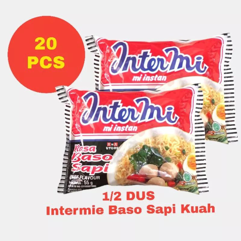 Jual Mie Intermie Rasa Baso Sapi 55 gr 1/2 Dus isi 20 pcs | Shopee ...