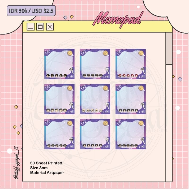 Jual YY Memopad Notes EXO Chibi Art Fanart Memo Custom PO Batch 3 ...