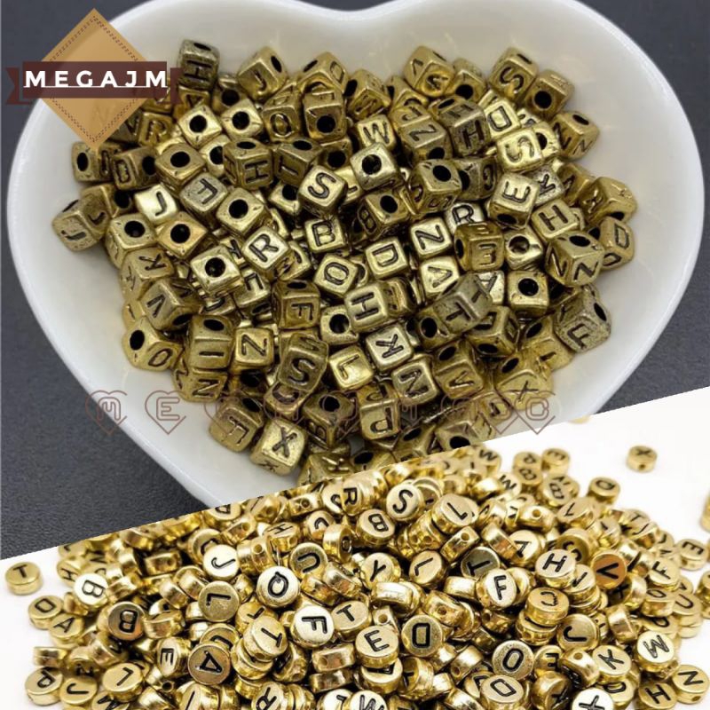 Jual {100Pcs} Manik Manik Huruf Kotak Mote Huruf Abjad Balok Mute ...