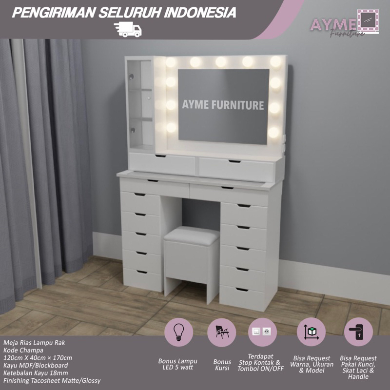 Jual Meja Rias Makeup Lampu Rak Champa (LUAR JABODETABEK) | Shopee ...
