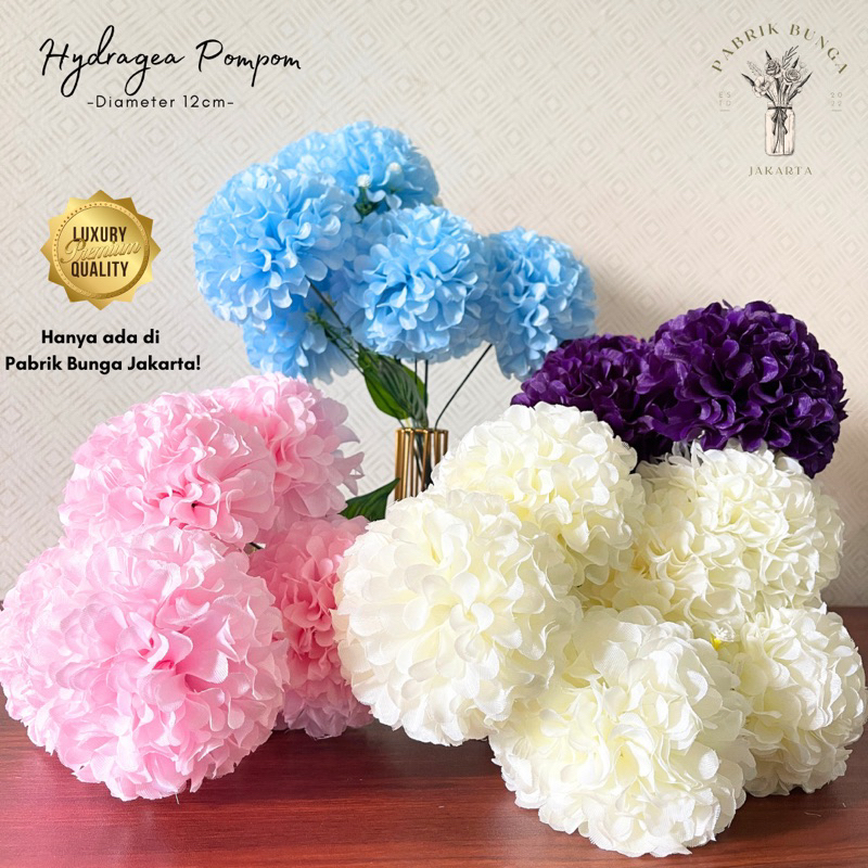 Jual COD (7 Tangkai) Bunga Hydragea Pompom Jumbo 12cm/ Bunga Hydragea ...