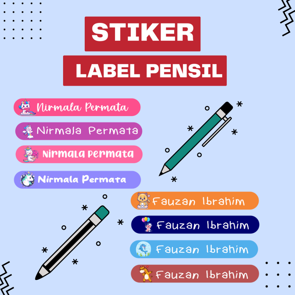 Jual (100 +PCS) Cetak Stiker Label Pulpen Pensil | Print Stiker Alat ...
