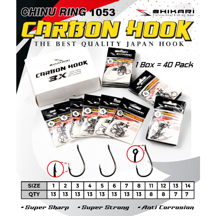 Jual MATA / KAIL PANCING SHIKARI CARBON HOOK 1053 / SHIKARI 1054 CHINU IDUMEZINA PER KOTAK / BOX ...