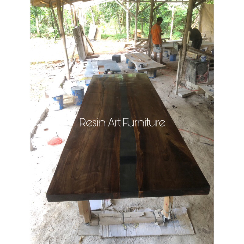 Jual Meja Makan Trembesi Resin/ Meja Trembesi Resin Warna Hitam ...