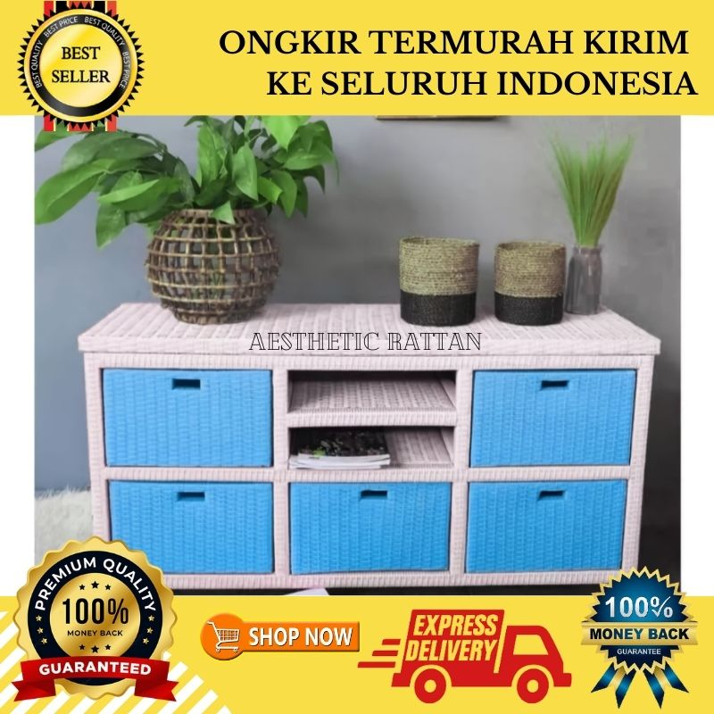 Jual Lemari Laci Kabinet Rotan Rattan Sintetis Buffet Bupet Dvd Susun 5 ...