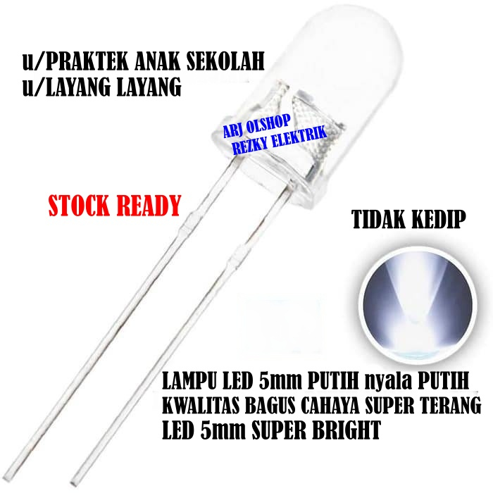 Jual 50pcs Lampu LED 5mm Putih Nyala Putih Super Bright / LED 5mm Putih ...