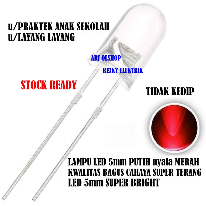 Jual 50pcs Lampu LED 5mm Putih Nyala Merah Super Bright / LED 5mm Merah ...