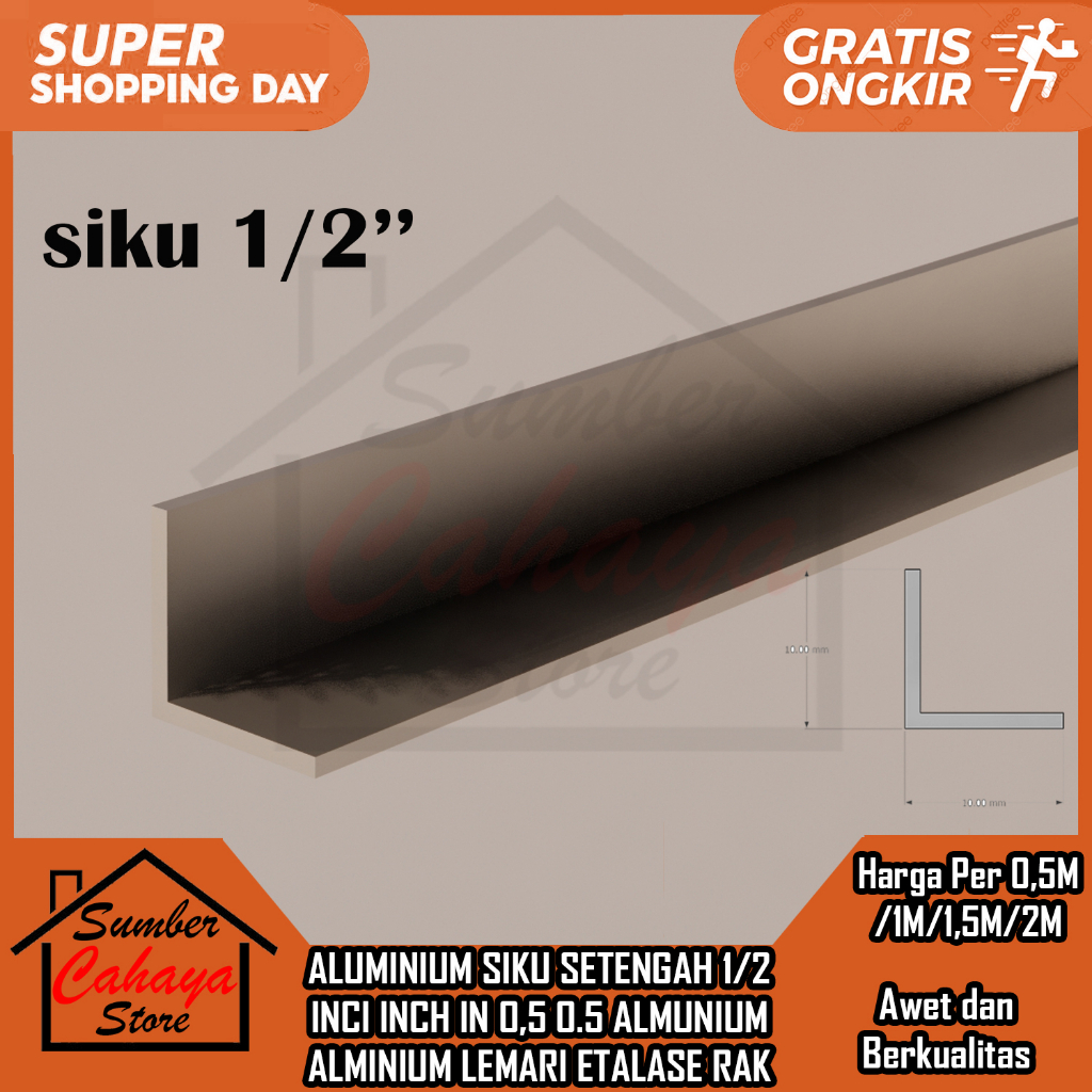 Jual Aluminium Siku Setengah 1/2 Inci Inch In 0,5 0.5 Almunium Alminium ...