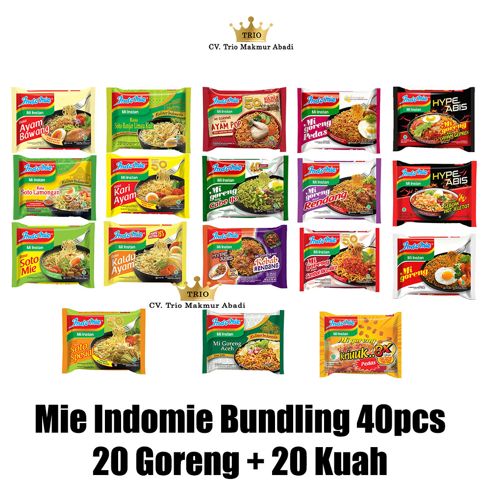 Jual Indomie Bundling 40 pcs Mix variant 2 rasa ( 20 Goreng + 20 Kuah ...