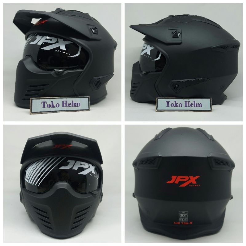 Jual helm JPX full face MX 726R SUPER BLACK DOFF/RED VISOR SMOKE | Shopee Indonesia