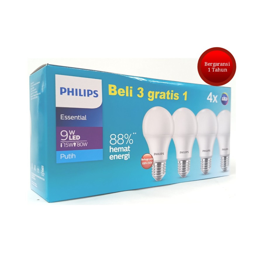 Jual Lampu Philips LED Pack 9W Essential 3 free 1 | Shopee Indonesia