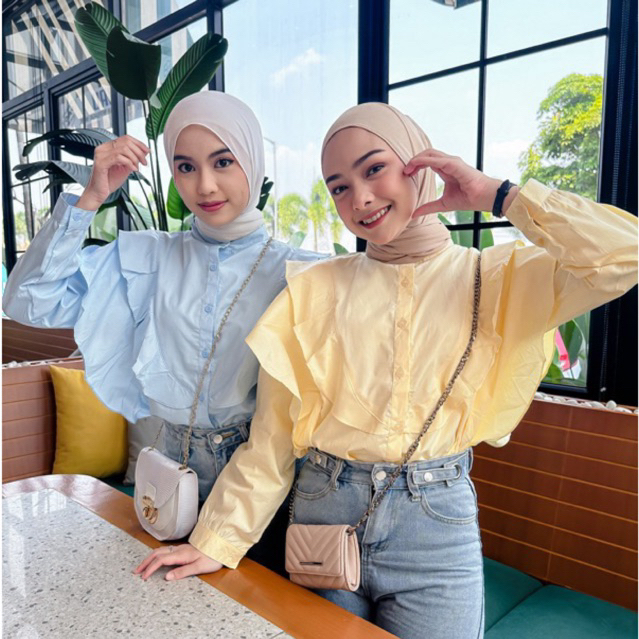 Jual AMY BLOUSE - MYMINOLS | Best Seller | Blouse Ruffle | Shopee Indonesia