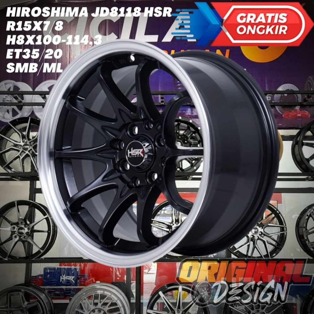 Jual Velg Mobil Ring 15 HSR HIROSHIMA R15 Lebar 7/8 Lobang 4 Black Machine Lips | Shopee Indonesia