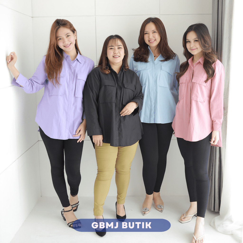 Jual (COD) GBMJ BUTIK Kemeja Oversize Wanita Lengan Panjang Polos Korean Style Chester Allsize ...