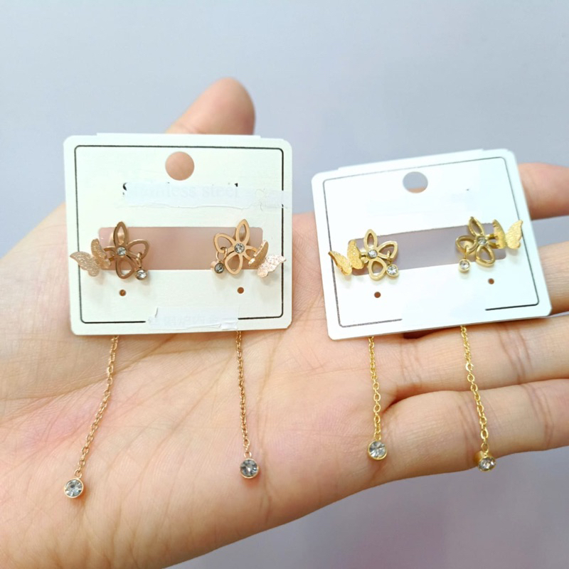 Jual Anting titanium kupu butterfly tumpuk rantai panjang gantung ...
