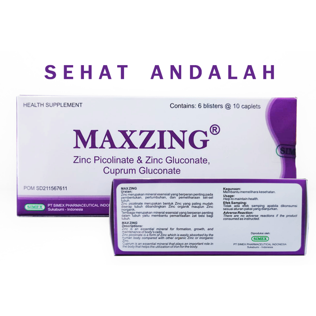 Jual MAXZING (60 TABLET) SUPLEMEN KESEHATAN ZINC | Shopee Indonesia