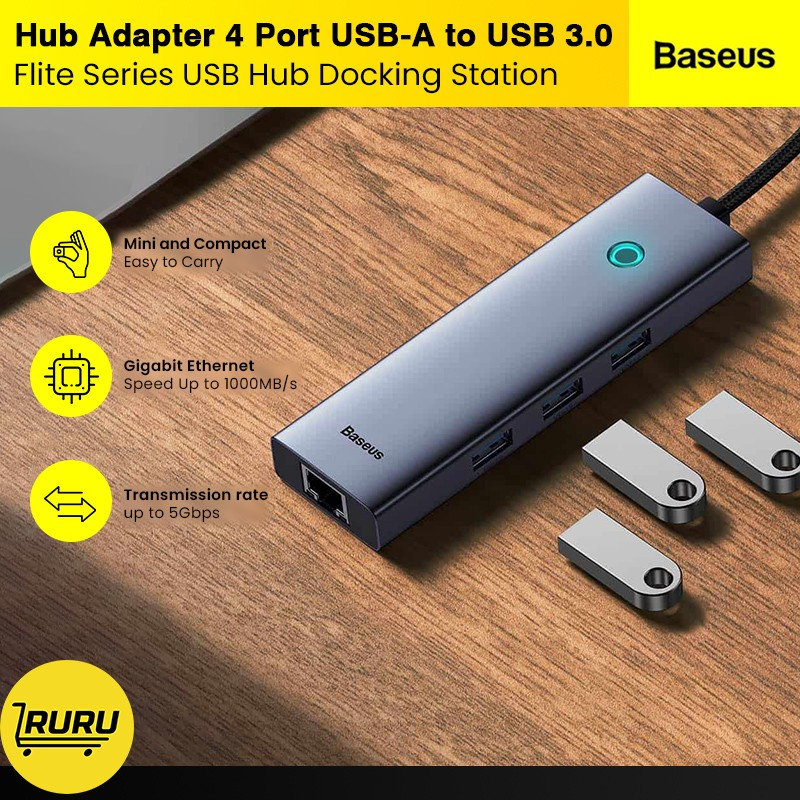 Jual BASEUS Hub Adapter 4 Port Docking Ethernet RJ45 USB-A to USB 3.0 ...