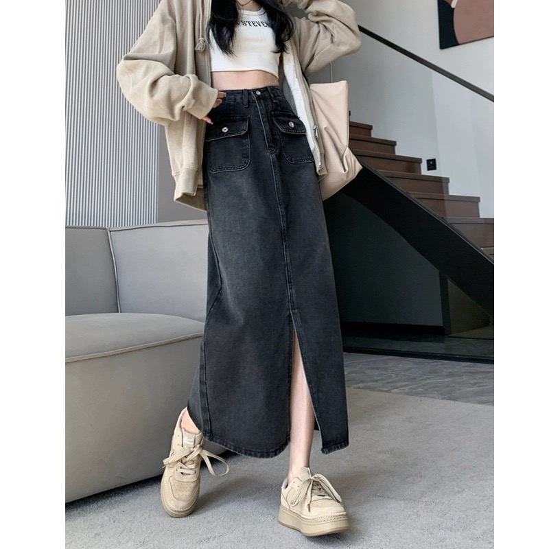Jual XIAOZHAINV Korean Style Denim Rok Panjang Wanita Skirts Setengah ...