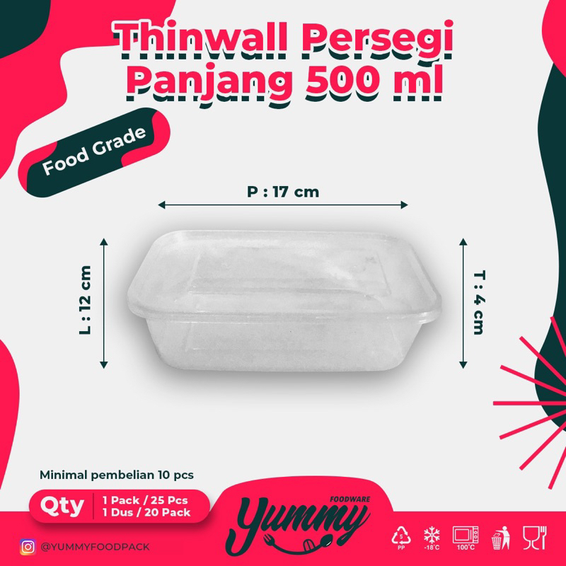 Jual Eceran Per 1 Pcs Kotak Plastik Thinwall 500 Ml Rectangle Persegi